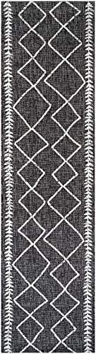 JONATHAN Y SMB129E-28 Derya Tribal Diamond Trellis Indoor Outdoor Area-Rug Bohemian Contemporary Easy-Cleaning Bedroom Kitchen Backyard Patio Non Shedding, 2 X 8, Black/Ivory