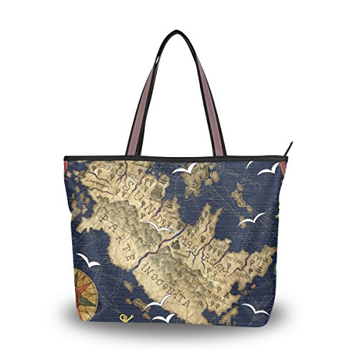 My Daily Women Tote Shoulder Bag Compass Anchor Gull Treasure Island Handbag Large