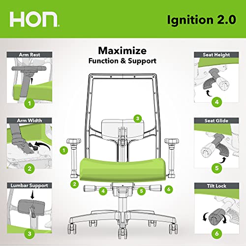 HON Ignition 2.0 Ergonomic Office Chair Mesh Back with Synchro-Tilt Recline, Lumbar Support, Swivel Wheels - Comfortable Home Office Desk Chairs for Long Hours & Computer Task Work - Executive Black