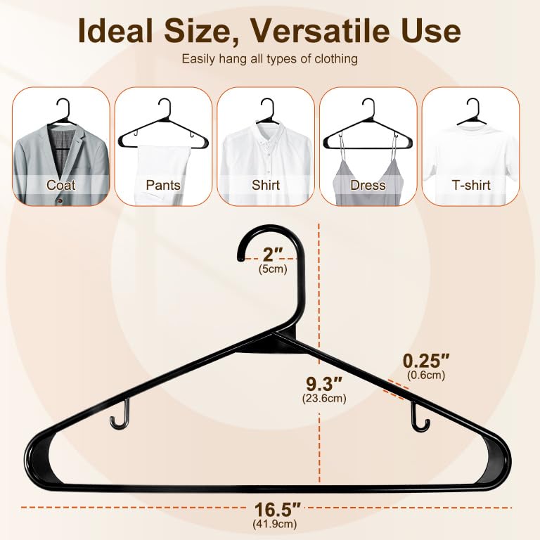 HOUSE DAY Black Plastic Hangers 60 Pack, Durable Clothes Hanger with Hooks, Space Saving Hangers are Perfect for Use in Any Closet, Light-Weight Clothes Hangers Plastic for Everyday Use