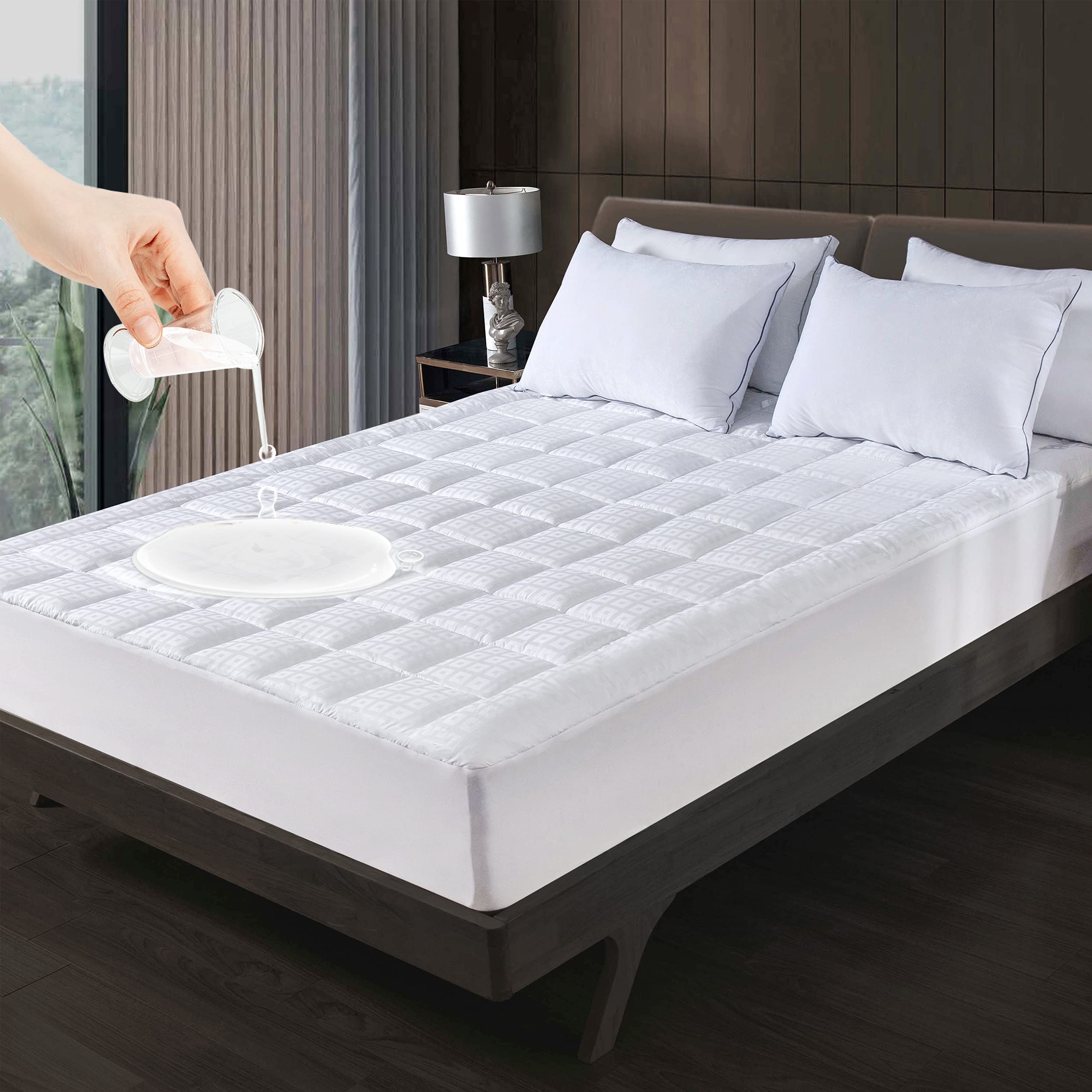 Mattress Pad Cover Cal King Size Cooling Mattress Topper Pillow Top Cotton Upper Layer with Polyester Fill Quilted Fitted Mattress Protector 8"-21" Deep Pocket White