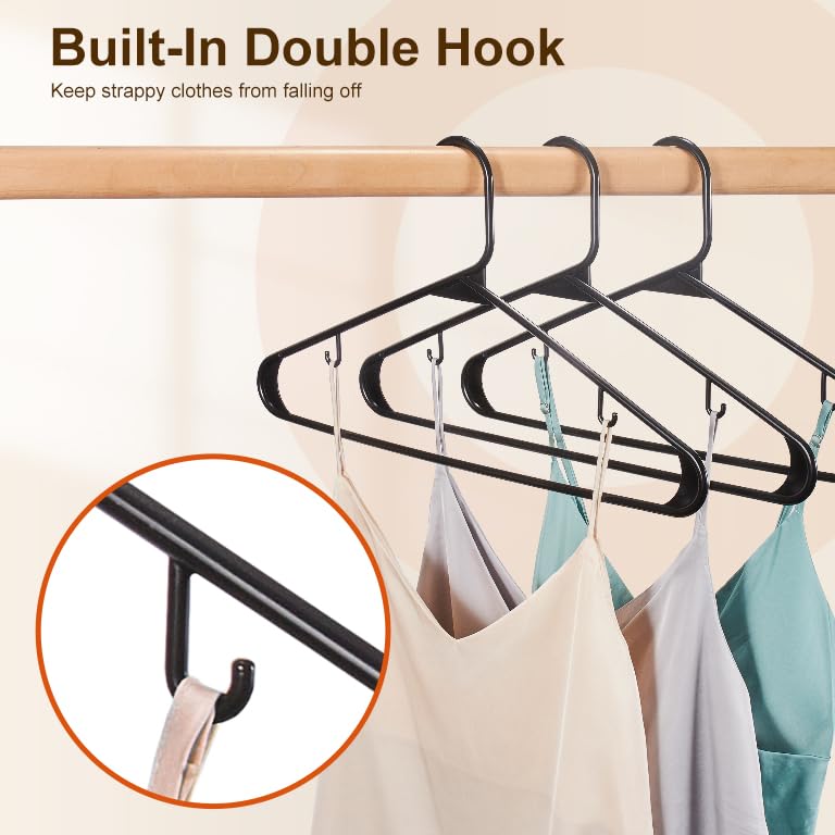 HOUSE DAY Black Plastic Hangers 60 Pack, Durable Clothes Hanger with Hooks, Space Saving Hangers are Perfect for Use in Any Closet, Light-Weight Clothes Hangers Plastic for Everyday Use