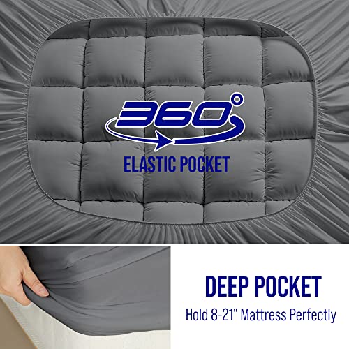 HYLEORY California King Size Mattress Topper for Back Pain, Extra Thick Cooling Mattress Pad Cover, Down Alternative Overfilled Plush Pillow Top with 8-21 Inch Deep Pocket, Grey
