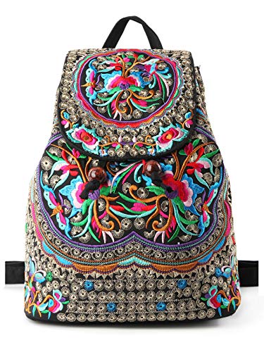 Goodhan Vintage Women Embroidery Ethnic Backpack Travel Handbag Shoulder Bag Mochila (S01 - Size Biggest - Pink - Material Upgraded)
