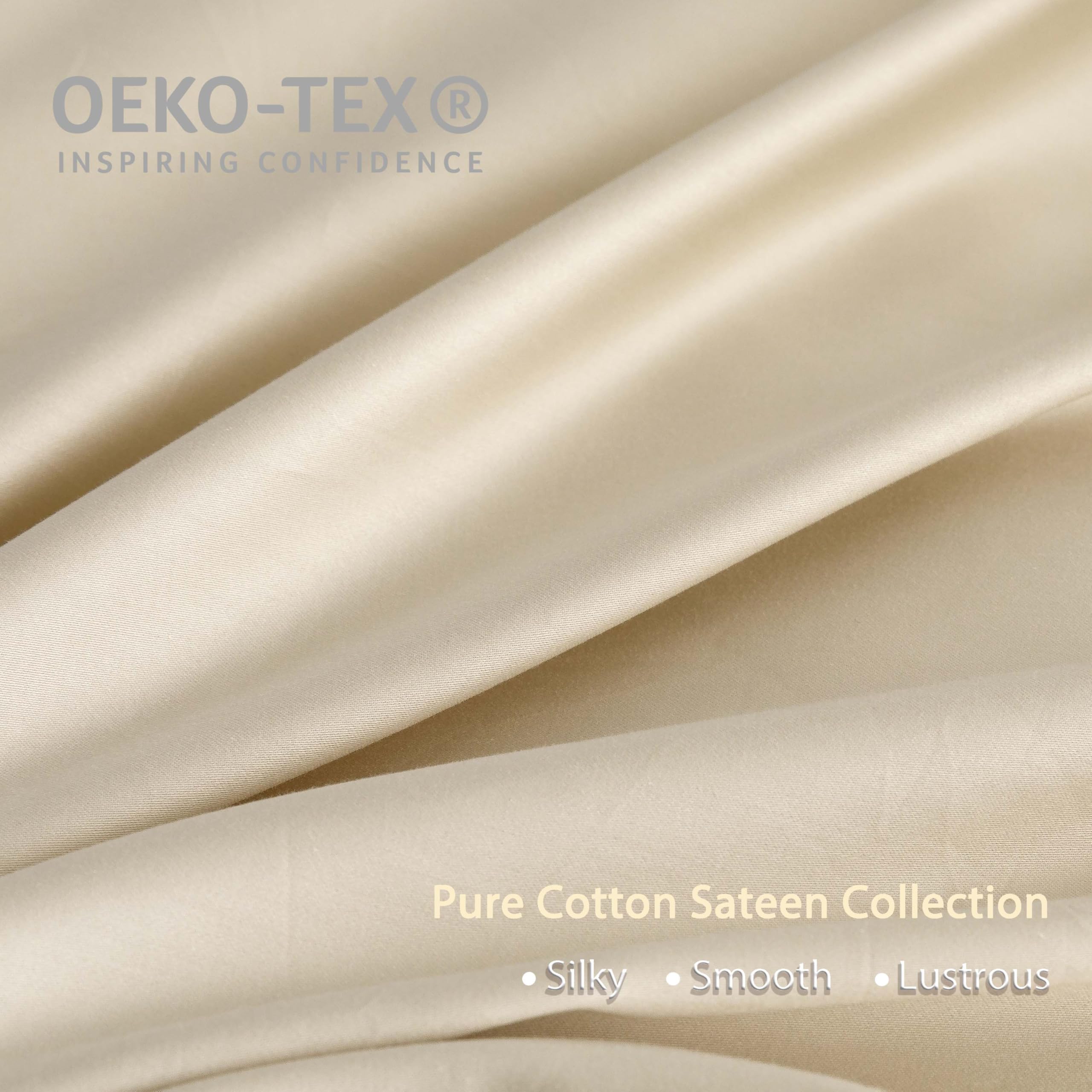 HeimenAogo Egyptian Cotton Duvet Cover Queen Size Sateen Weave, Silky Soft and Breathable Bedding Set with Zipper Closure, Long Staple Cotton Bed Linen (Linen Grey) 3Pcs