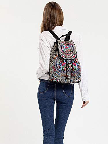 Goodhan Vintage Women Embroidery Ethnic Backpack Travel Handbag Shoulder Bag Mochila (S01 - Size Biggest - Pink - Material Upgraded)