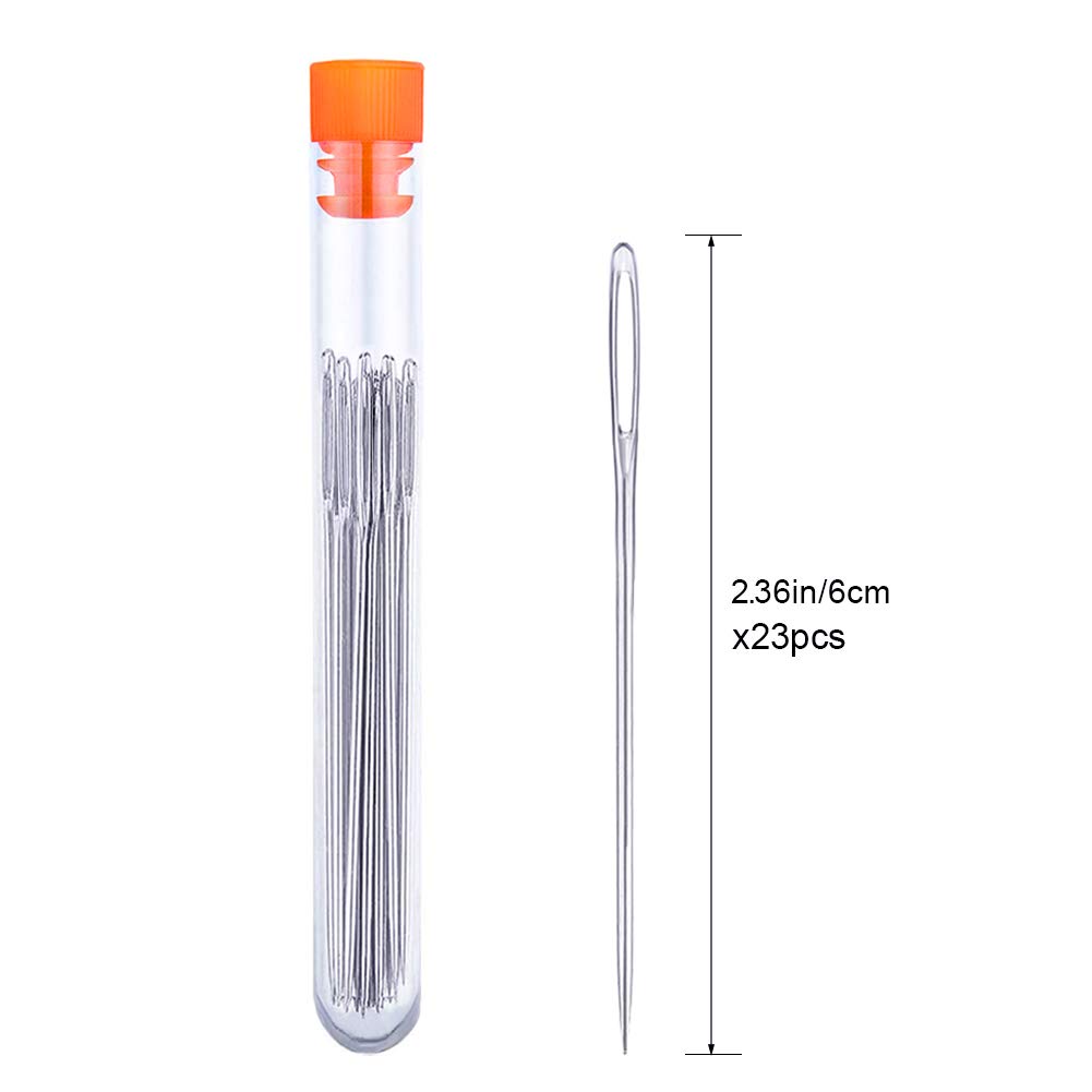 23 PCS Large Eye Sewing Needles, 2.36in Sewing Sharp Needles, Leather Needle Embroidery Thread Needle, Stainless Steel Yarn Knitting Needles with a 3.3in Plastic Bottle