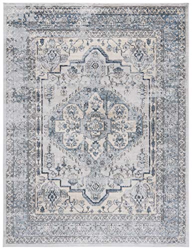 SAFAVIEH Oregon Collection 8' x 10' Light Blue/Ivory ORE877M Oriental Distressed Non-Shedding Living Room Bedroom Dining Home Office Area Rug