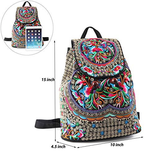 Goodhan Vintage Women Embroidery Ethnic Backpack Travel Handbag Shoulder Bag Mochila (S01 - Size Biggest - Pink - Material Upgraded)