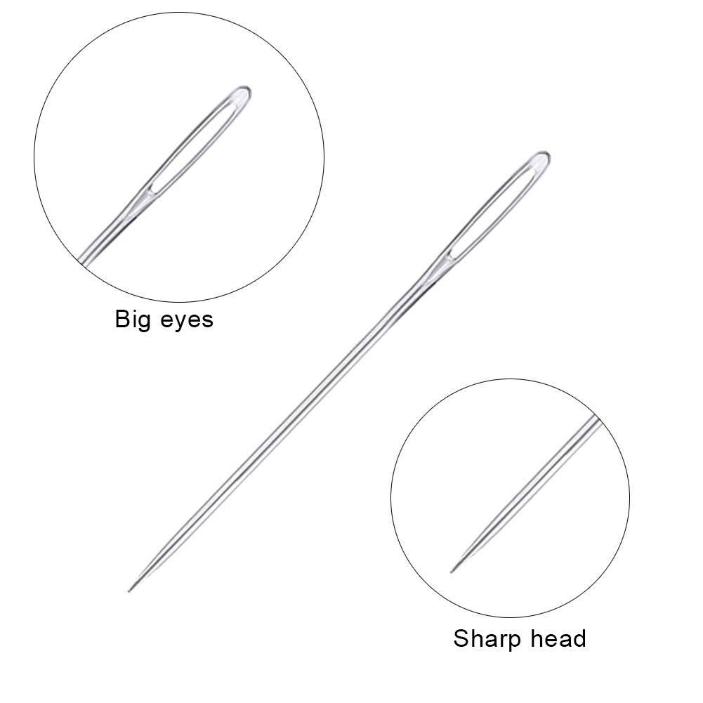 23 PCS Large Eye Sewing Needles, 2.36in Sewing Sharp Needles, Leather Needle Embroidery Thread Needle, Stainless Steel Yarn Knitting Needles with a 3.3in Plastic Bottle