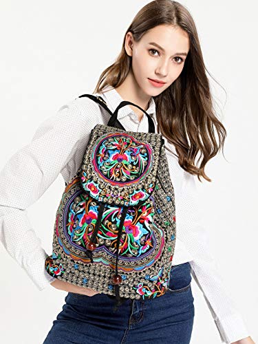 Goodhan Vintage Women Embroidery Ethnic Backpack Travel Handbag Shoulder Bag Mochila (S01 - Size Biggest - Pink - Material Upgraded)