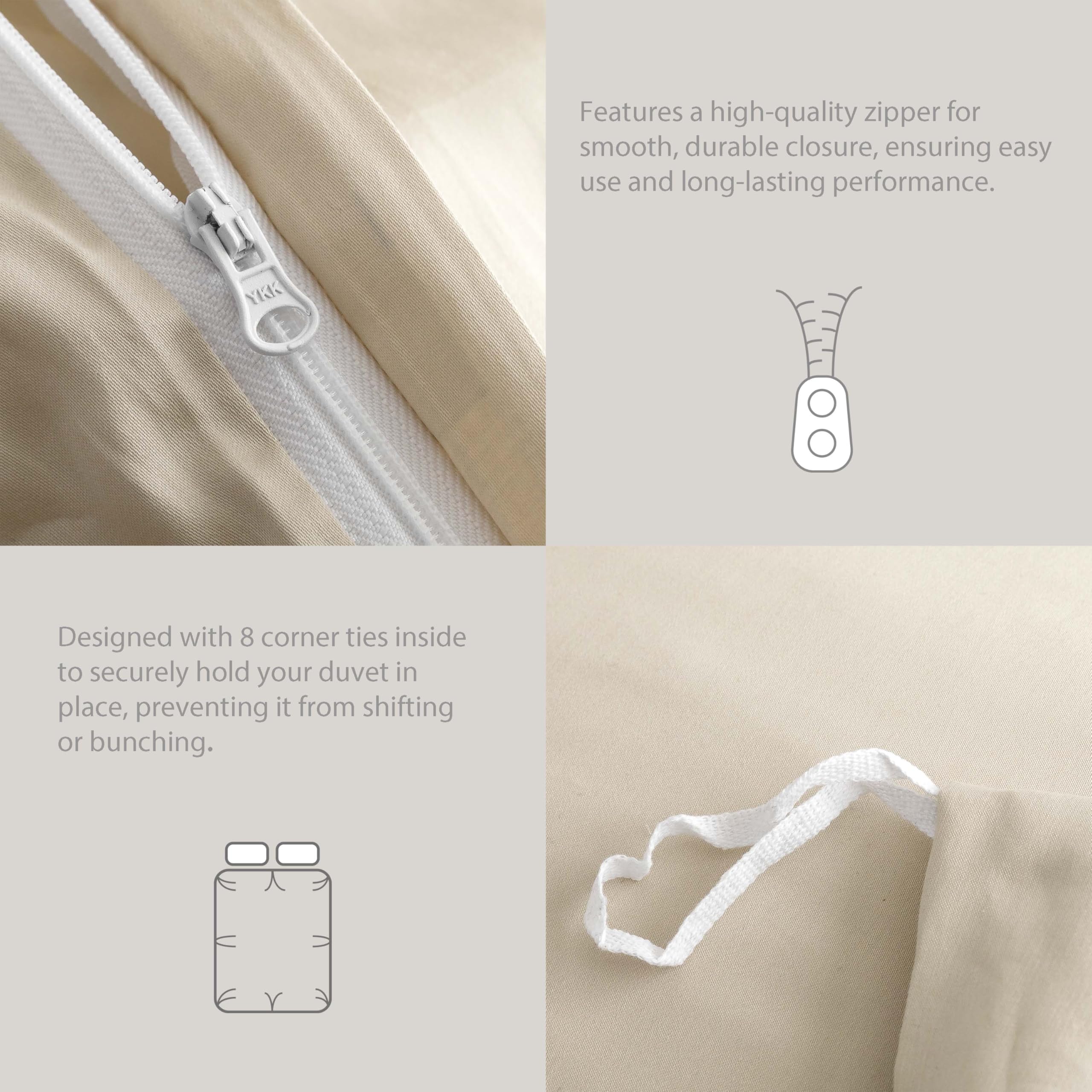 HeimenAogo Egyptian Cotton Duvet Cover Queen Size Sateen Weave, Silky Soft and Breathable Bedding Set with Zipper Closure, Long Staple Cotton Bed Linen (Linen Grey) 3Pcs