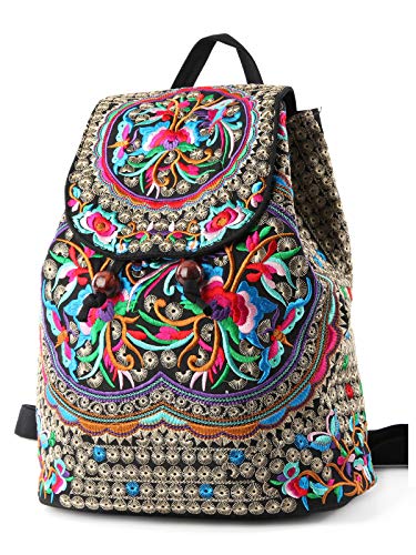 Goodhan Vintage Women Embroidery Ethnic Backpack Travel Handbag Shoulder Bag Mochila (S01 - Size Biggest - Pink - Material Upgraded)