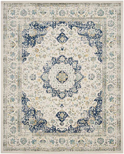 SAFAVIEH Evoke Collection 8' x 10' Ivory/Blue EVK220C Shabby Chic Oriental Medallion Non-Shedding Living Room Bedroom Dining Home Office Area Rug