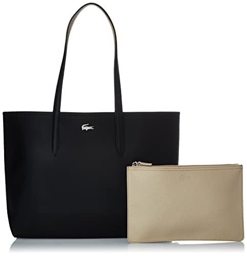 Lacoste womens Reversible Anna Tote Top Handle Handbag, Black Warm Sand, One Size US