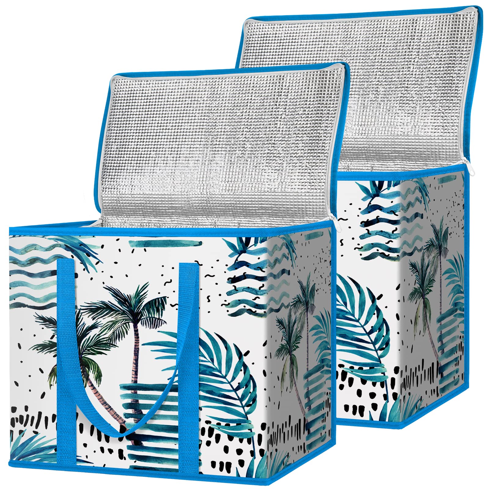 BALEINE 2Pk Insulated Reusable Grocery Bags, Collapsible Cooler Bag for Groceries, Heavy Duty Large Insulated Bag (Island Breeze)