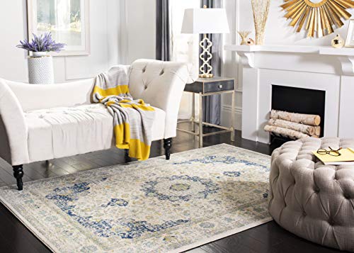 SAFAVIEH Evoke Collection 8' x 10' Ivory/Blue EVK220C Shabby Chic Oriental Medallion Non-Shedding Living Room Bedroom Dining Home Office Area Rug