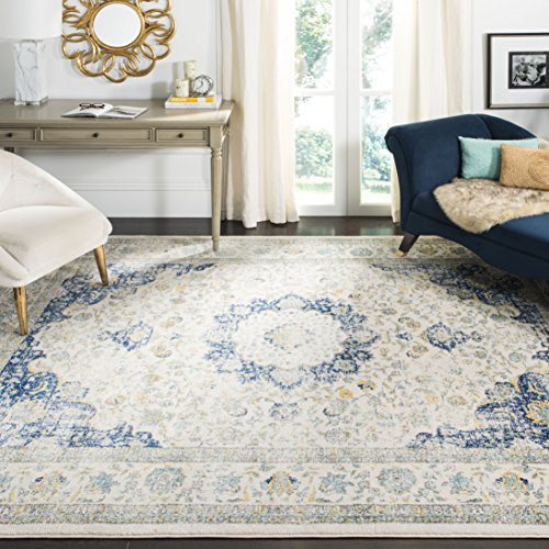 SAFAVIEH Evoke Collection 8' x 10' Ivory/Blue EVK220C Shabby Chic Oriental Medallion Non-Shedding Living Room Bedroom Dining Home Office Area Rug