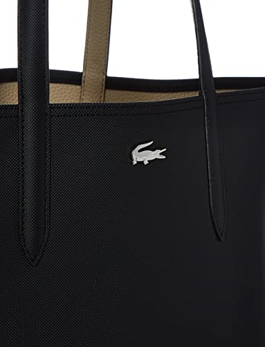 Lacoste womens Reversible Anna Tote Top Handle Handbag, Black Warm Sand, One Size US