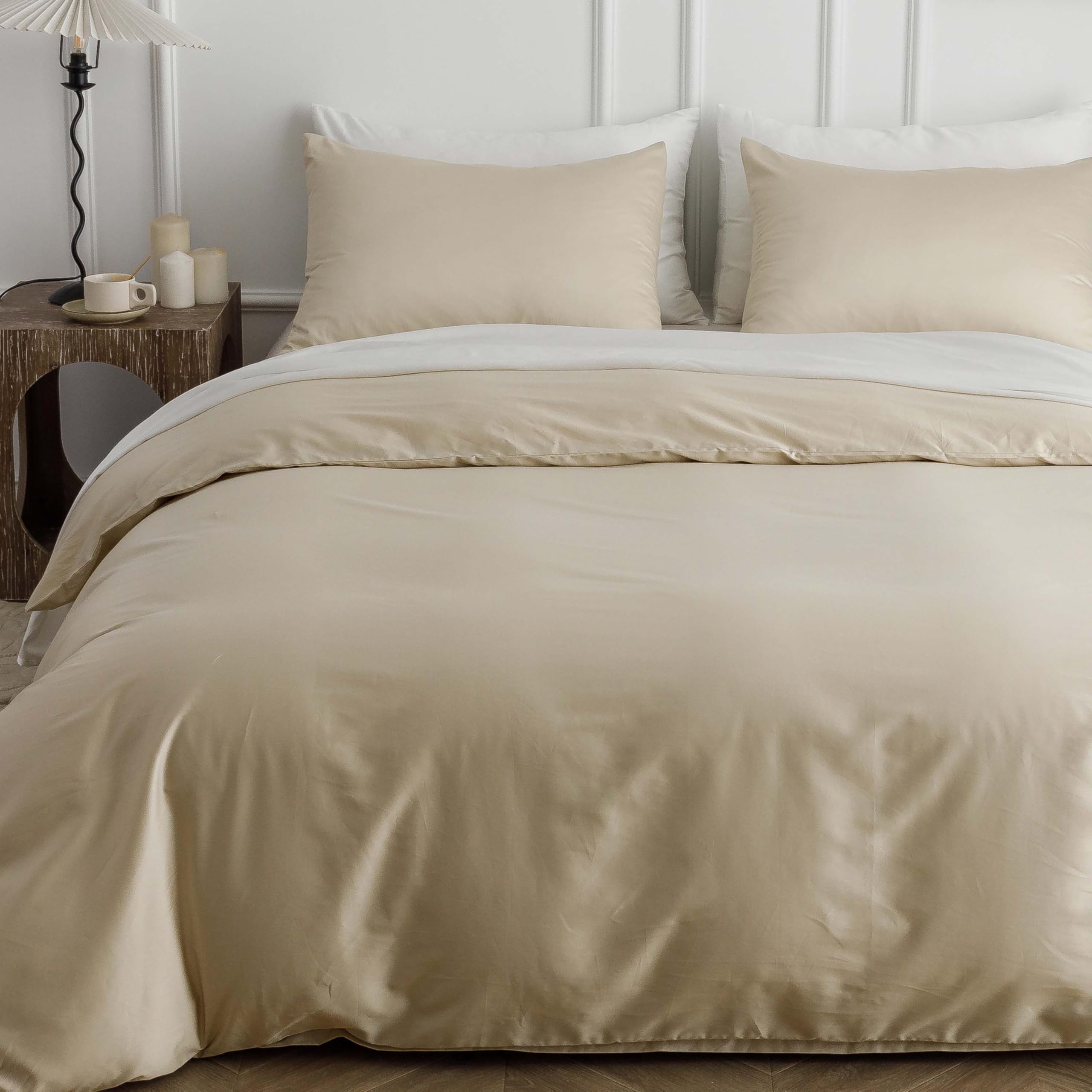 HeimenAogo Egyptian Cotton Duvet Cover Queen Size Sateen Weave, Silky Soft and Breathable Bedding Set with Zipper Closure, Long Staple Cotton Bed Linen (Linen Grey) 3Pcs