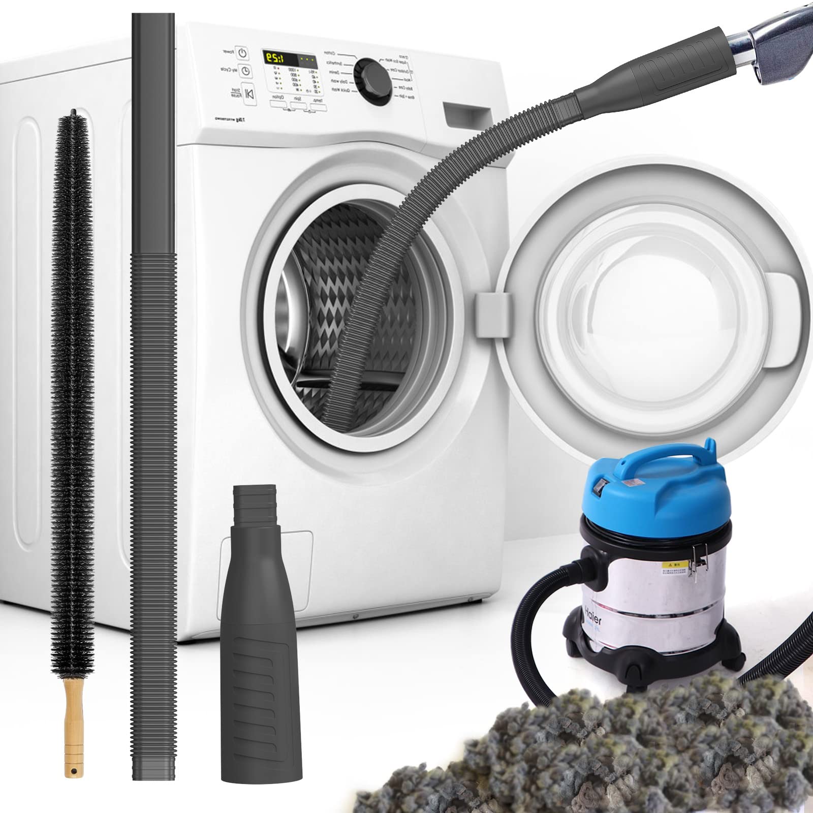 Sealegend 2 Pieces Dryer Vent Cleaner Kit Vacuum Attachment Hose with Brush, Dryer Cleaning Brush Lint Remover Hose