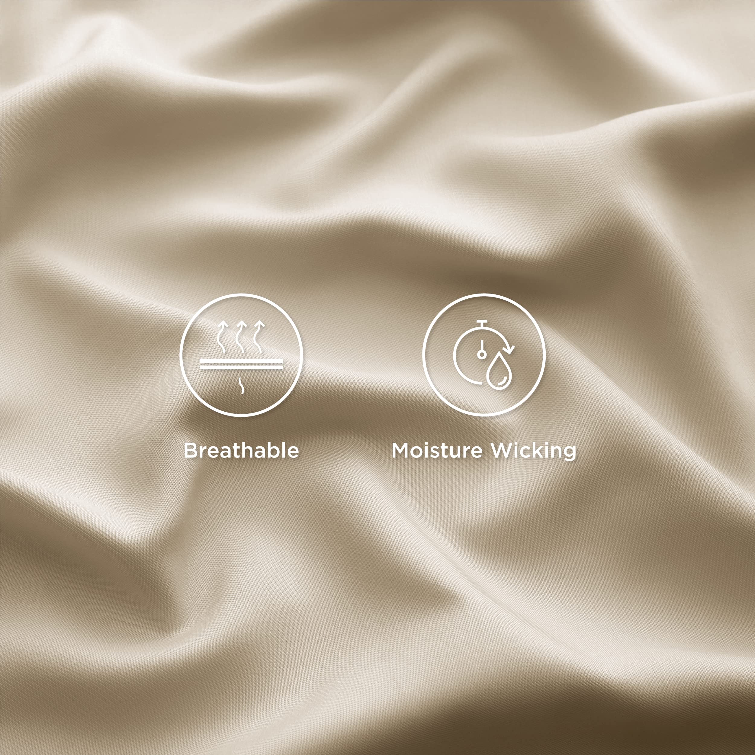 Bedsure California King Sheet Set, Cooling Sheets for Hot Sleepers, Rayon Derived from Bamboo, Breathable & Soft Deep Pocket Up to 16 Inches, Hotel Luxury Silky Bedding, Bedsheet & Pillowcases, Beige