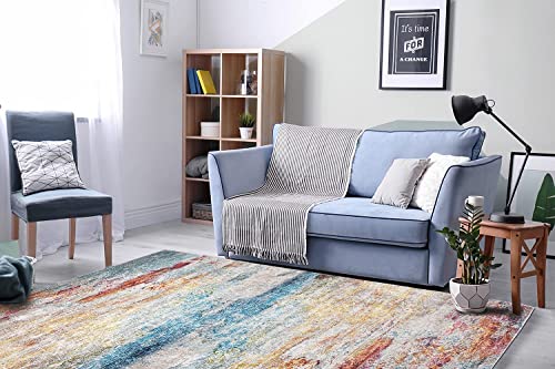 Mylife Rugs Contemporary Modern Non Slip Machine Washable Printed Area Rug, Rainbow 4'x6'