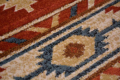 Nevita Collection Southwestern Native American Design Area Rug Rugs Geometric (Orange (Terra), 3 x 3)