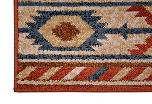 Nevita Collection Southwestern Native American Design Area Rug Rugs Geometric (Orange (Terra), 3 x 3)
