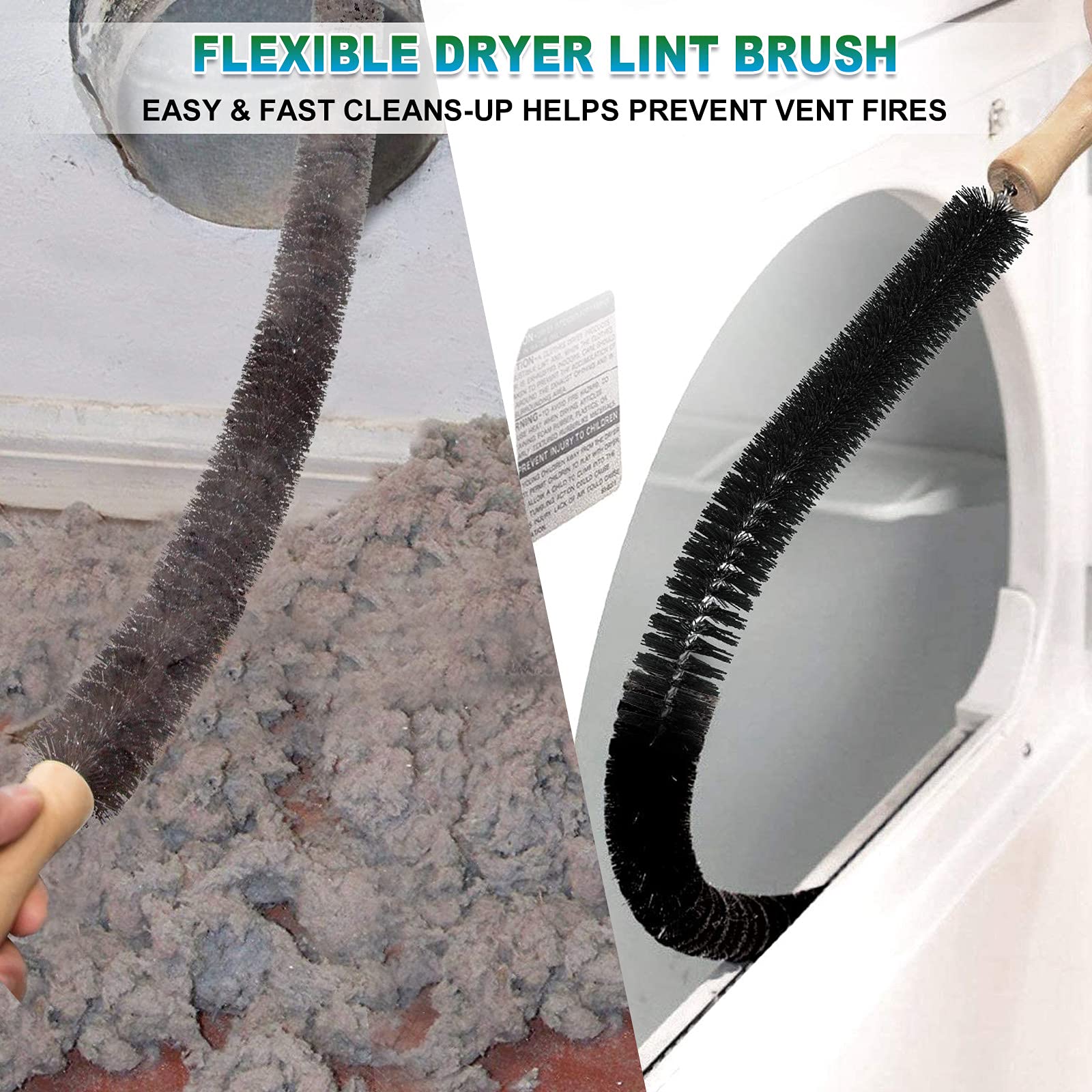 Sealegend 2 Pieces Dryer Vent Cleaner Kit Vacuum Attachment Hose with Brush, Dryer Cleaning Brush Lint Remover Hose