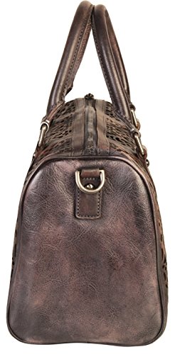 DIOPHY Genuine Leather Laser Cut Tote Handbag 150246 Grey