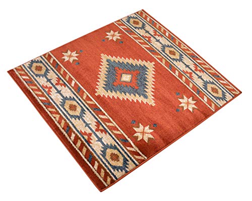 Nevita Collection Southwestern Native American Design Area Rug Rugs Geometric (Orange (Terra), 3 x 3)