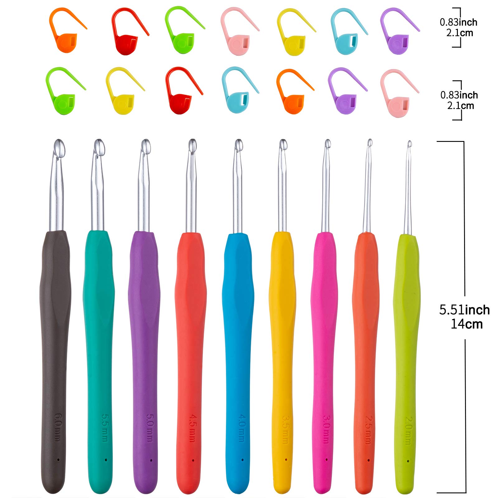 Vodiye 23 PCS Crochet Hooks, Ergonomic Handle Crochet Hooks Set for Arthritic Hands, Comfortable Smooth Crochet Needles Extra Long Knitting Needles with Stitch Markers.