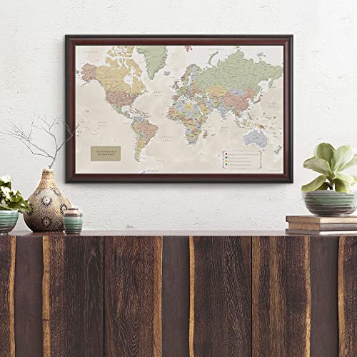 Map Your Travels Deluxe Push Pin World Map | Premium Wood Frame | Personalized Gift Map | Handmade in Minnesota | 33" x 21"