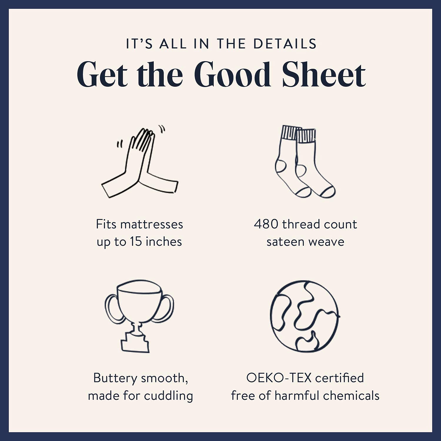 Brooklinen Luxury Sateen 4 Piece California King Size Sheets Set in Cream - 100% Cotton Sateen Sheets - 1 Fitted Sheet, 1 Flat Sheet, 2 Pillowcases - Best Luxury Sheets