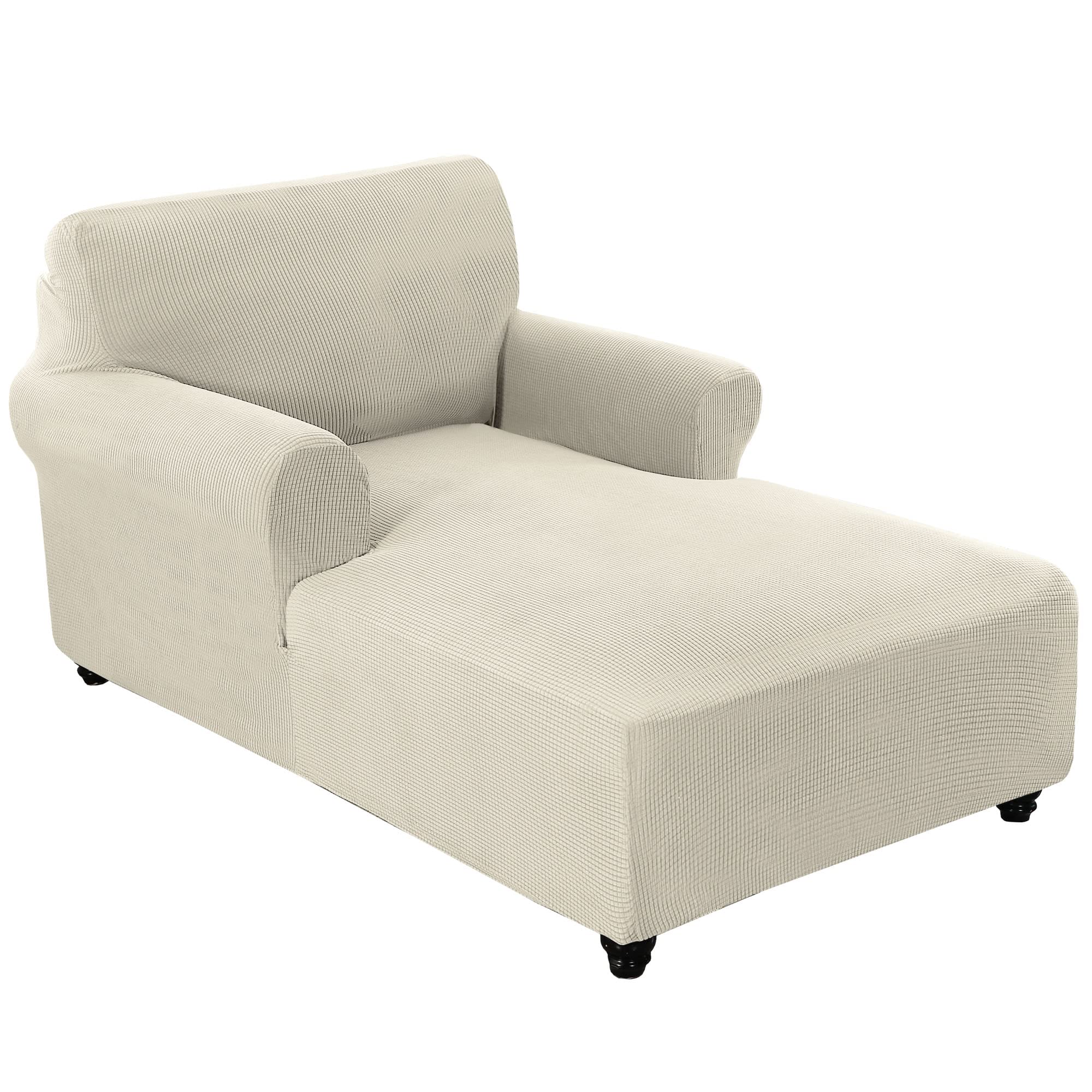 FantasDecor Chaise Lounge Cover Stretch Chair Lattice Slipcover with Armrests for Living Room Bedroom Double Arm Soft Jacquard Fabric Machine Washable, Beige