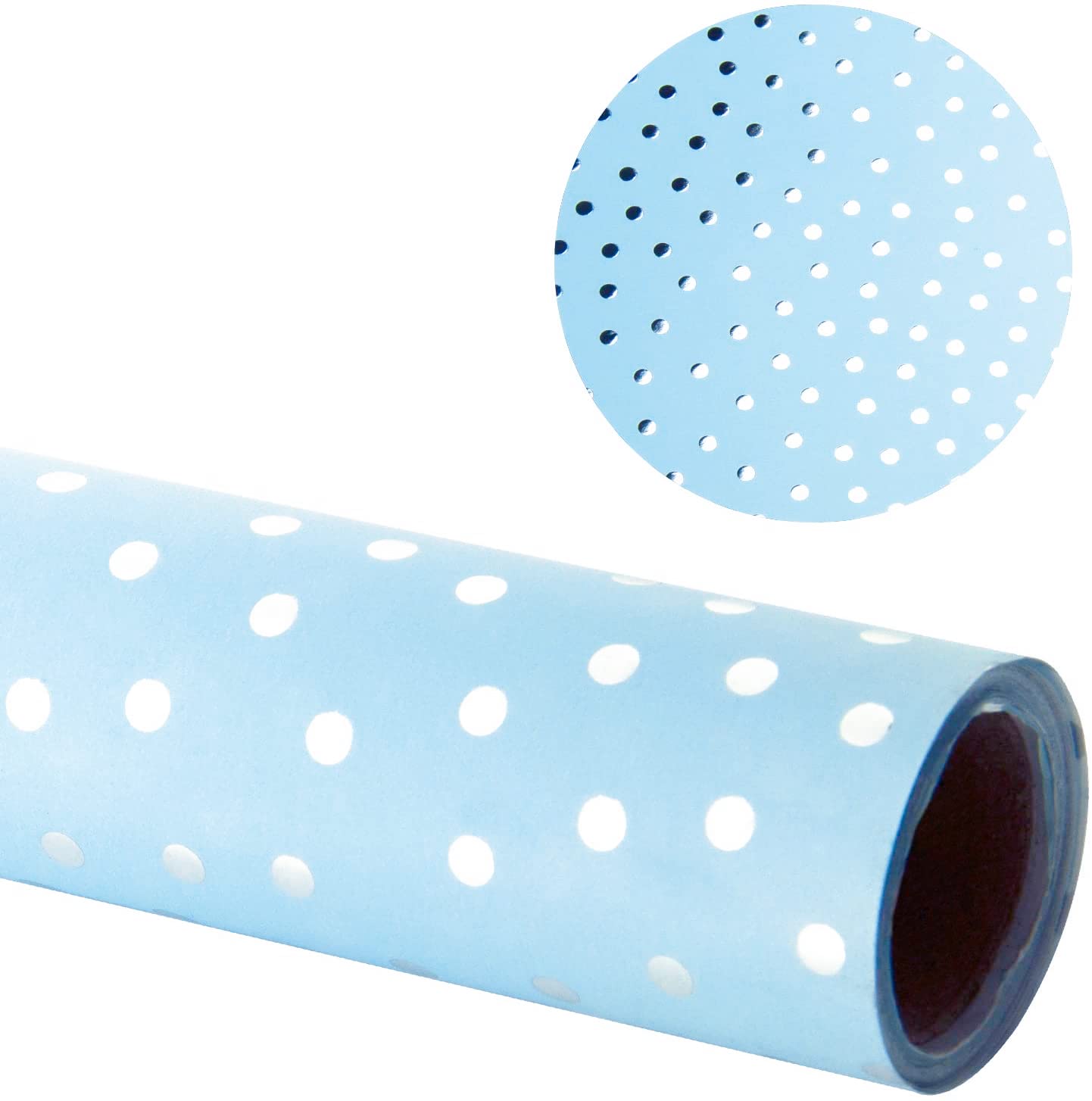 RUSPEPA Wrapping Paper Roll - Silver Foil Small Irregular Dots Baby Blue Background Design for Wedding, Birthday, Baby - shower, Congrats, and Holiday - 17 Inches X 32.8 Feet