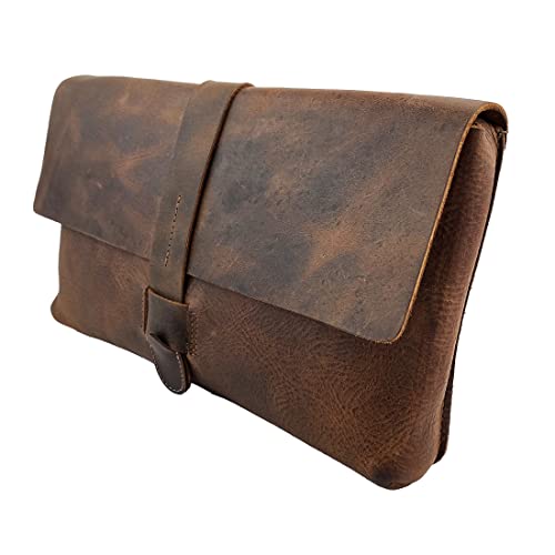 Hide & Drink, Leather Clutch Bag/Handbag/Accessory Organizer/Phone Bag/Case, Handmade Includes 101 Year Warranty :: Bourbon Brown