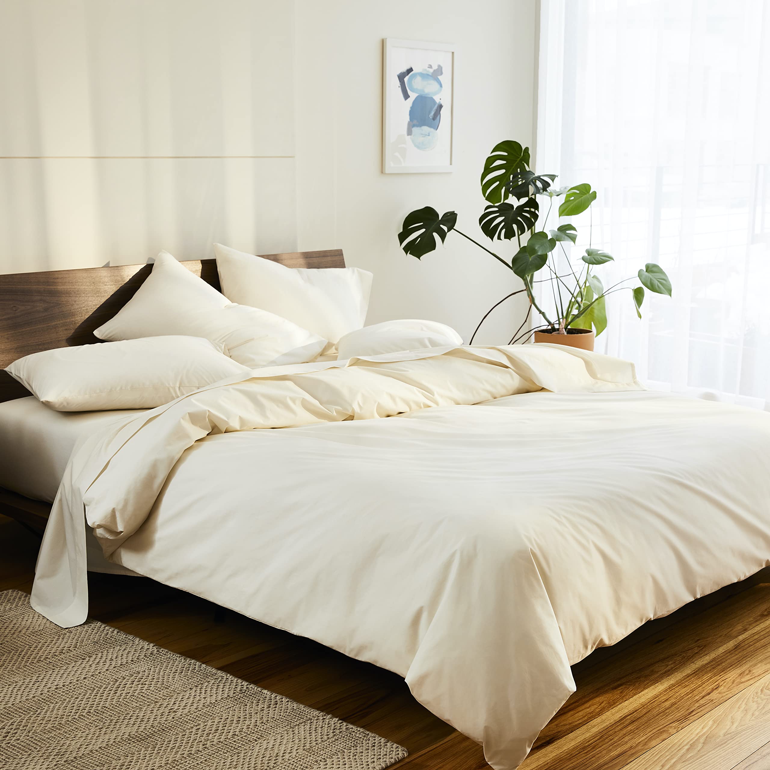 Brooklinen Luxury Sateen 4 Piece California King Size Sheets Set in Cream - 100% Cotton Sateen Sheets - 1 Fitted Sheet, 1 Flat Sheet, 2 Pillowcases - Best Luxury Sheets