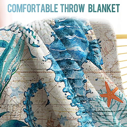 Levens Seahorse Throw Blanket Soft Ocean Animal Print Blanket for Couch Bed Chair Office Sofa 50"x60"