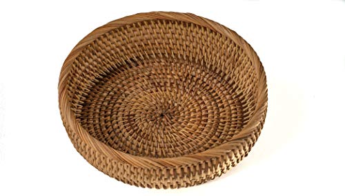 WhimMarket Handwoven All Natural Rattan Baskets, Made by Vietnamese Artisans (Circle Basket 7.5" Diameter 2" Height)