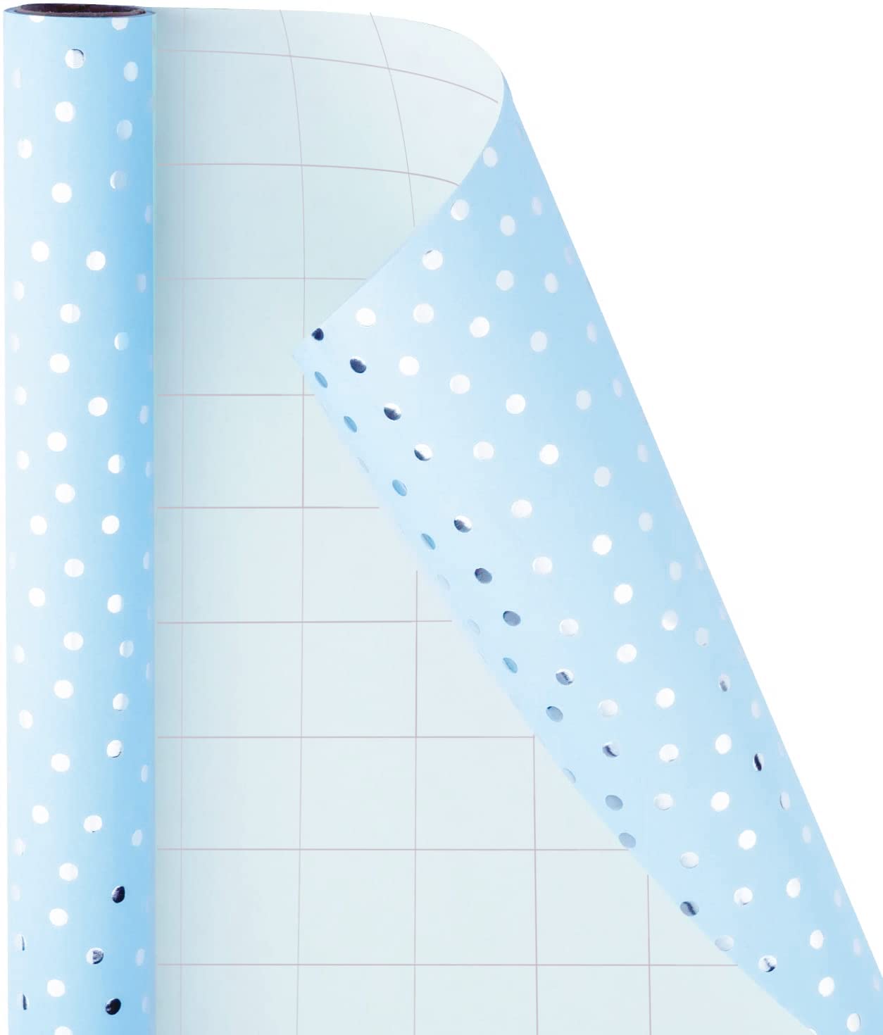 RUSPEPA Wrapping Paper Roll - Silver Foil Small Irregular Dots Baby Blue Background Design for Wedding, Birthday, Baby - shower, Congrats, and Holiday - 17 Inches X 32.8 Feet