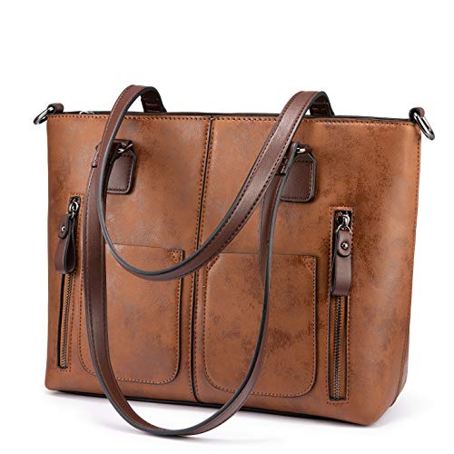 LOVEVOOK Large Shoulder Bag Purses for Women PU Leather Purse Work Bags with Multi-Pockets Vintage Tote Handbags Satchel Hobo Bag, Brown