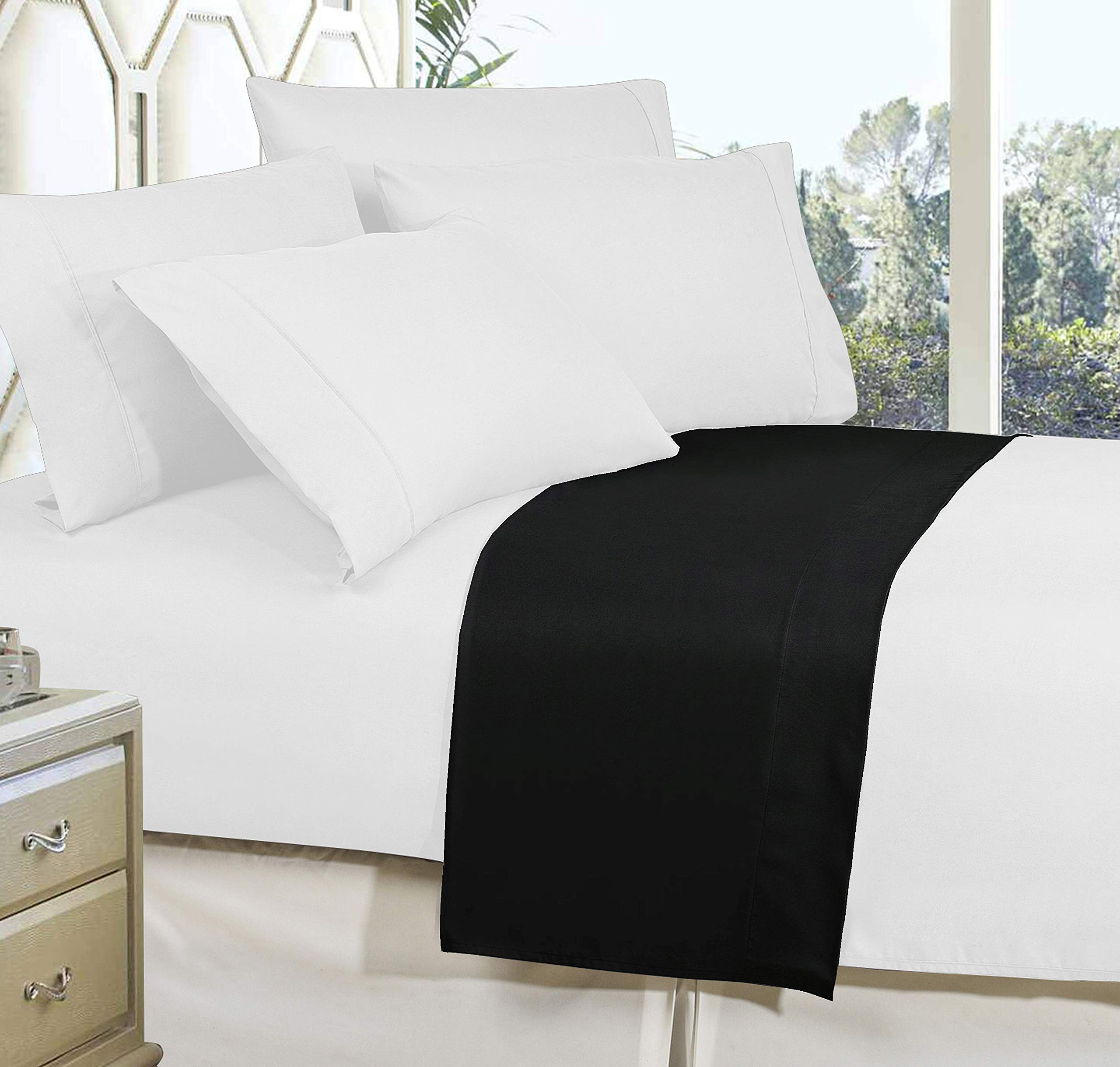 Elegant Comfort Premium Hotel Quality 1-Piece Flat Sheet, Luxury and Softest 1500 Premium Hotel Quality Microfiber Bedding Flat Sheet, Wrinkle-Free, Stain-Resistant, California King, Black