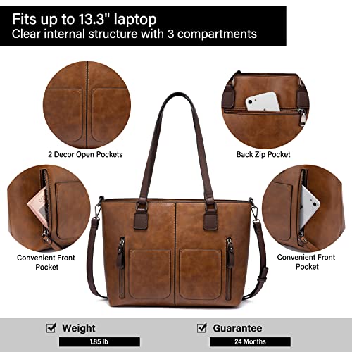 LOVEVOOK Large Shoulder Bag Purses for Women PU Leather Purse Work Bags with Multi-Pockets Vintage Tote Handbags Satchel Hobo Bag, Brown