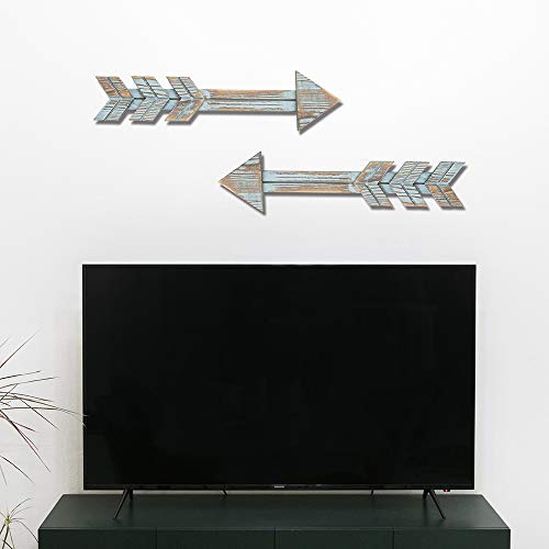 YXMYH Arrow Decor, Blue Wood Arrow Sign Wall Decor - Decorative Farmhouse Home Wall Hanging Decor, 2 Pack