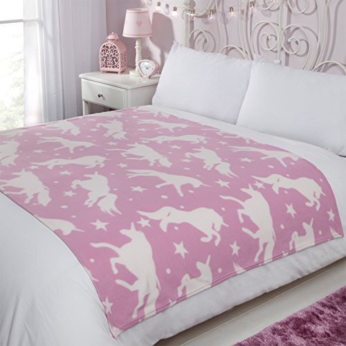 Dreamscene Unicorn Fleece Blanket Throw Over Softer for Girls Adult Baby Kids Twin Bed Couch Plush Sofa Warm Soft, Blush Pink White Stars - 50" x 60"