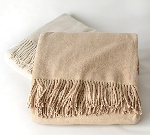 Luxury Pure 100% Mulberry Silk Throw, Genuine Natural 100% Silk Oversized Super Soft Plush Blanket in Ivory or Beige (Almond)