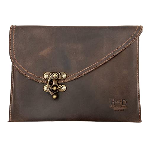 Hide & Drink, Petit Travel Vintage Leather Clutch Bag Handmade from Full Grain Leather, Women's Fashion - Bourbon Brown