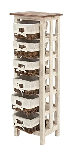Deco 79 Wood 6 Baskets and 2 Doors Storage Unit, 16" x 11" x 50", White
